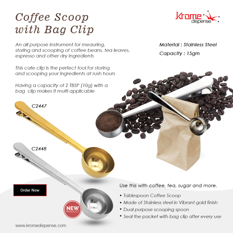 Coffee Scoop with Bag Clip Stainless Steel - Bar Objects