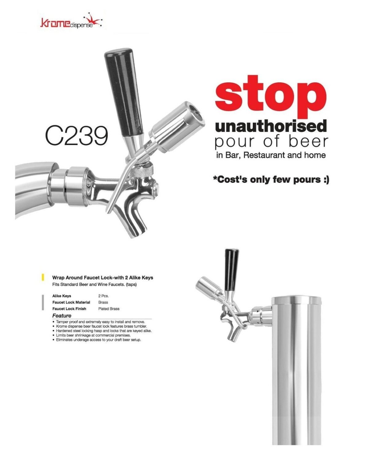 Wrap around Beer Faucet Lock - Bar Objects